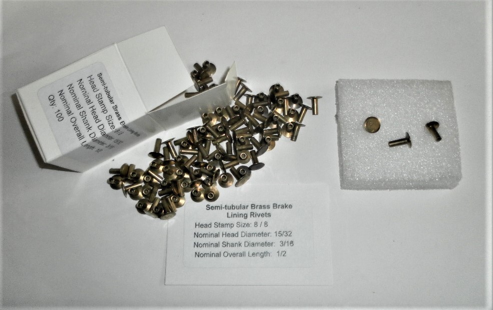 8/8 Semi-tubular ALL Brass Brake/Clutch Lining Rivets 3/16" Dia x 1/2 ...