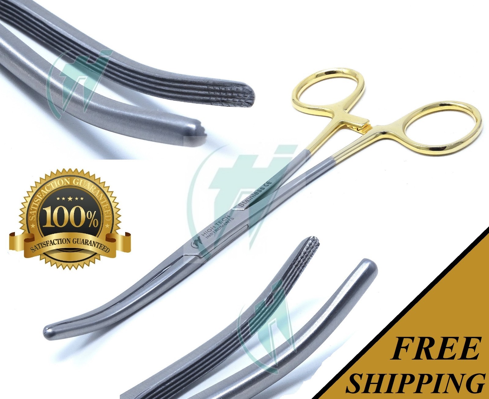 Gold Handle Spay Pack Rochester Carmalt Forceps 6.25" Curved Stainless ...