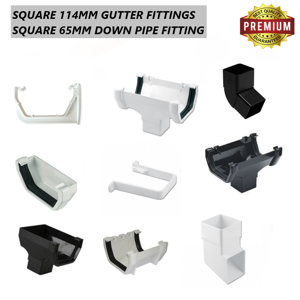 UPVC 114mm Square Guttering & Downpipe 65mm Fitting | BLACK | WHITE | eBay