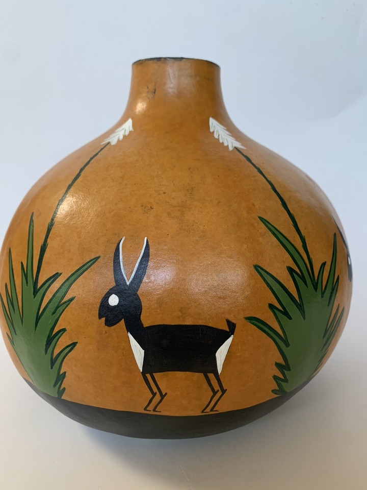 Native American Gourd Art Deer Hand Painted By Helena Wildlife Yucca ...