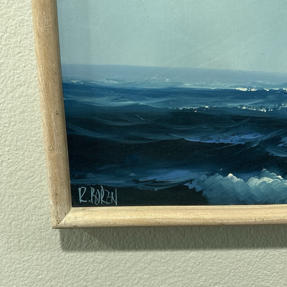 Clipper Sail Ship in Rough Seas Signed by R. Boren Nautical Oil ...