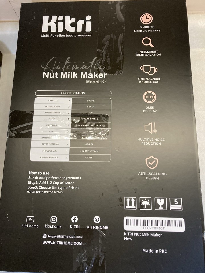 KITRI Self-Cleaning Nut Milk Maker (20oz) for Homemade Plant Based Milk, Almond | eBay