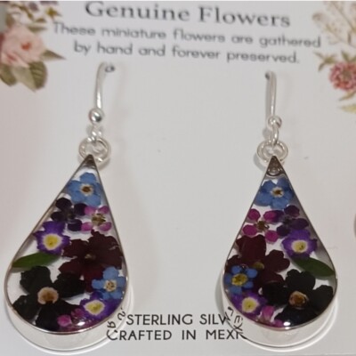 SEED & SAGE Sterling Silver Genuine Flowers Cabachon Earrings NEW | eBay