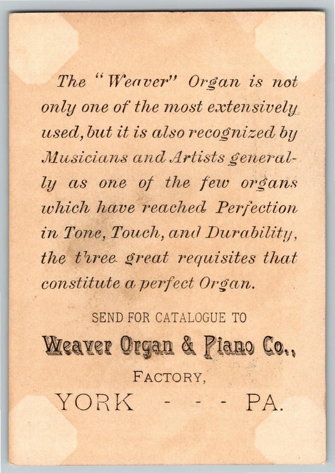 Weaver Organ & Piano Co. York, PA Victorian Trade Card Waterfall ...
