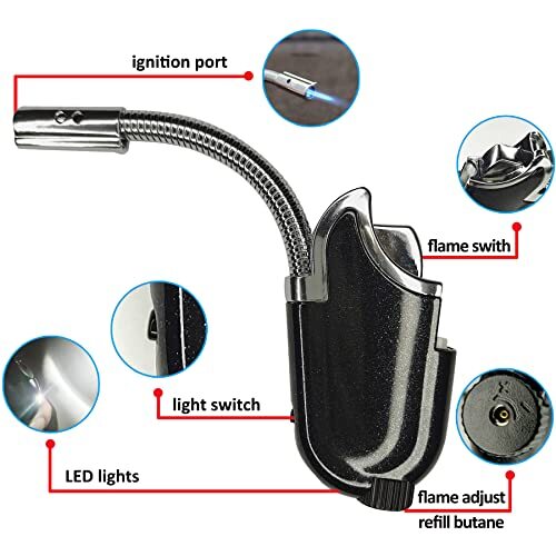 Butane Lighter Torch Long Lighter Refillable Jet Flame Lighter with LED ...