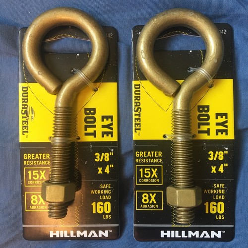 Lot of 2 Hillman Eye Bolts 3/8" x 4" 160 LB Safe Working Load 854442 | eBay
