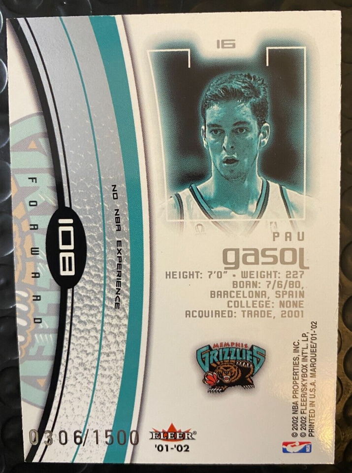 01-02 Fleer Marquee Pau Gasol Rookie Card #306/1500 | eBay