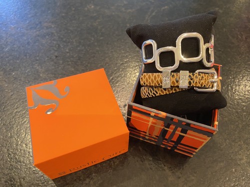 NIB RUSTIC CUFF CUFF OF THE MONTH CLUB SILVER CUFF LEATHER BELTED CUFF ...