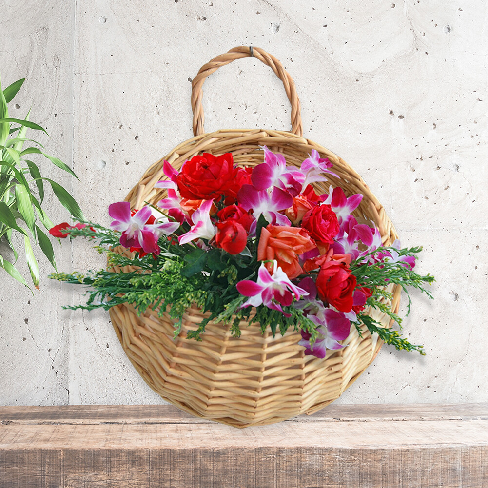 Wall Mount Wicker Flower Pot Hanging Woven Rattan Vase Basket Decor ...