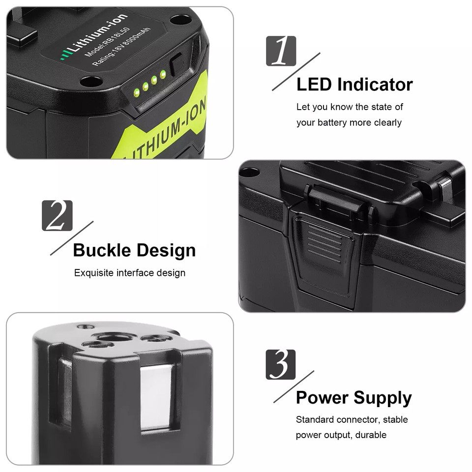 4x For RYOBI 6.0Ah P108 18V ONE+ Lithium Battery P200 P106 P107 BPL1820 ...