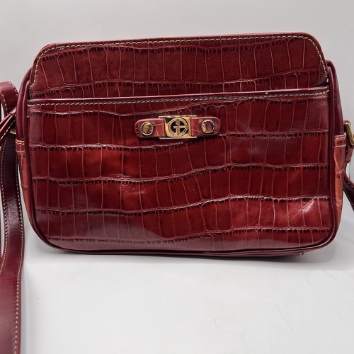 Giani Bernini Red Genuine Leather Croc Embossed Bag Gold Hardware ...