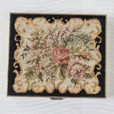 Vintage Austrian Petit Point Compact Original Certificate Floral Brass ...