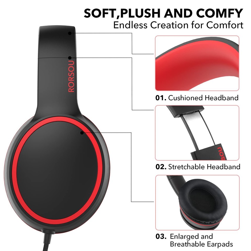 RORSOU R10 Kids Headphones with Microphone Lightweight Folding Stereo ...