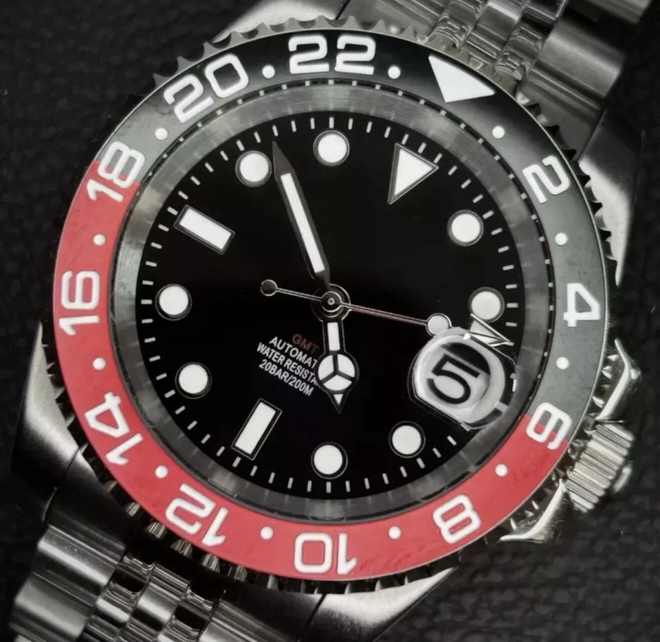Custom 40mm "Coke" GMT Style Sub Mod Watch Jubilee Bracelet w/ NH34 ...