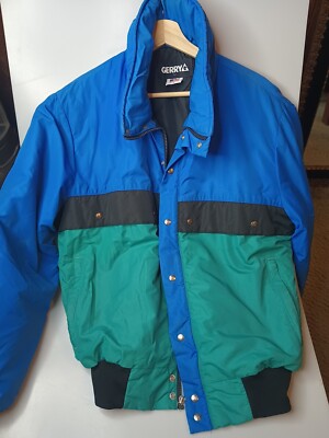 Vintage GERRY Goose Down Ski Jacket Mens Large Puffer Aqua Blue Black ...