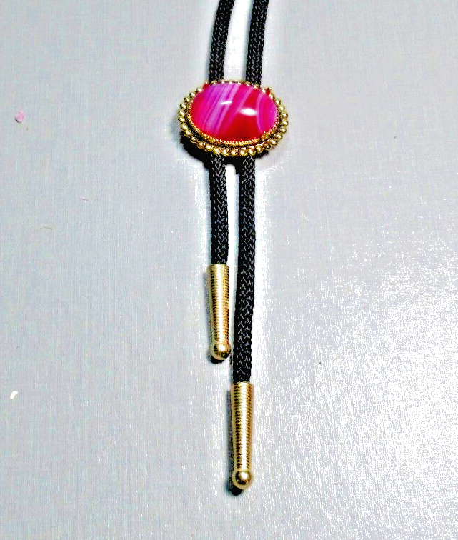 Bolo western tie 25x18mm ruby red Agate cab. golden metal slide & ends ...