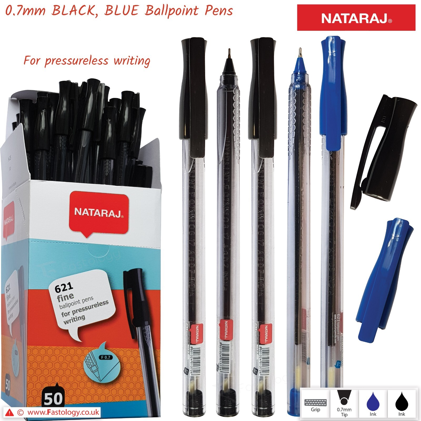 BLACK BLUE Ballpoint Pens 0.7mm Fine Point NATARAJ 621Fine Biro Writing ...