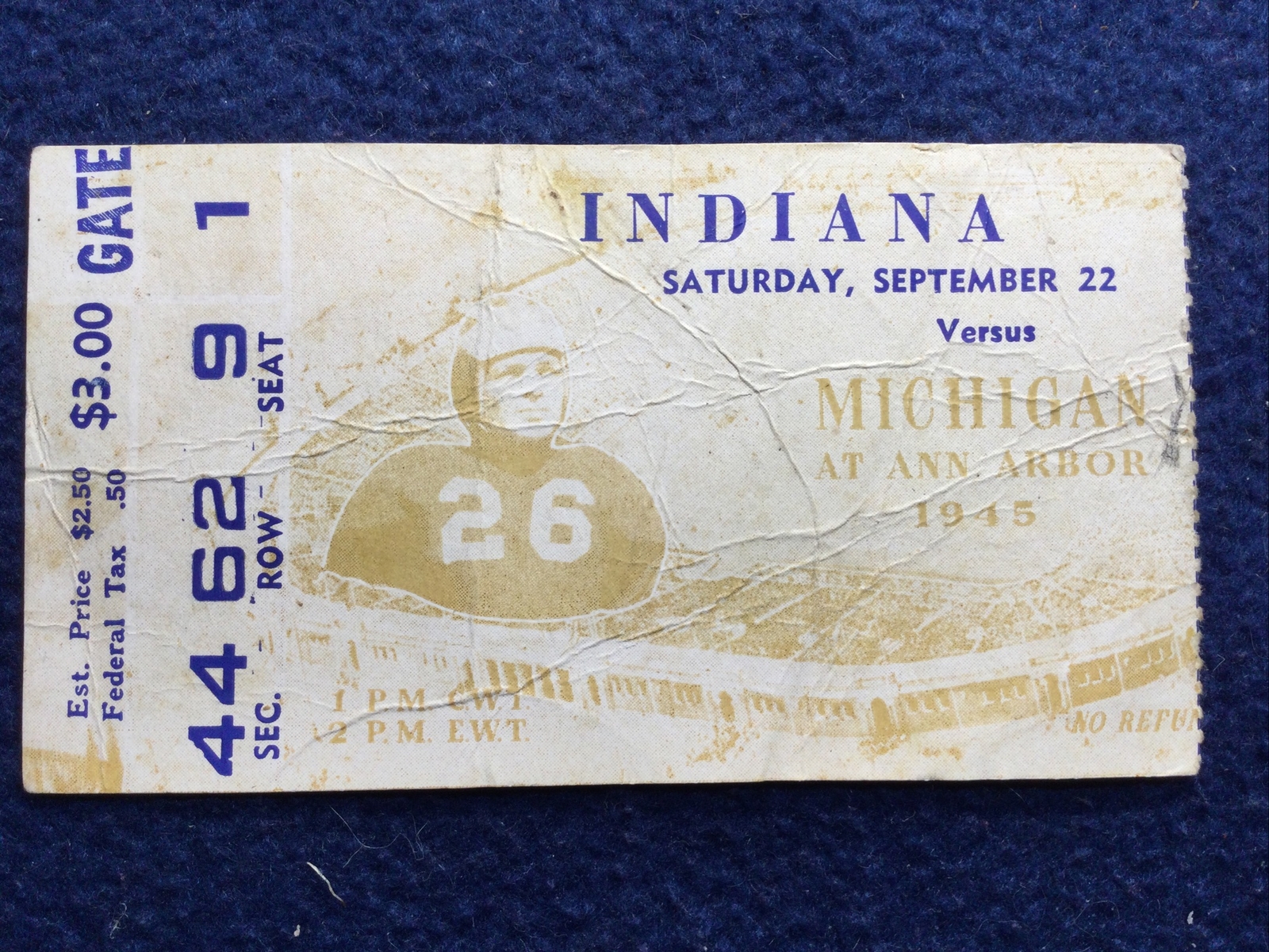 1945 Michigan Wolverines Vs Indiana Football Ticket Stub - Michigan ...
