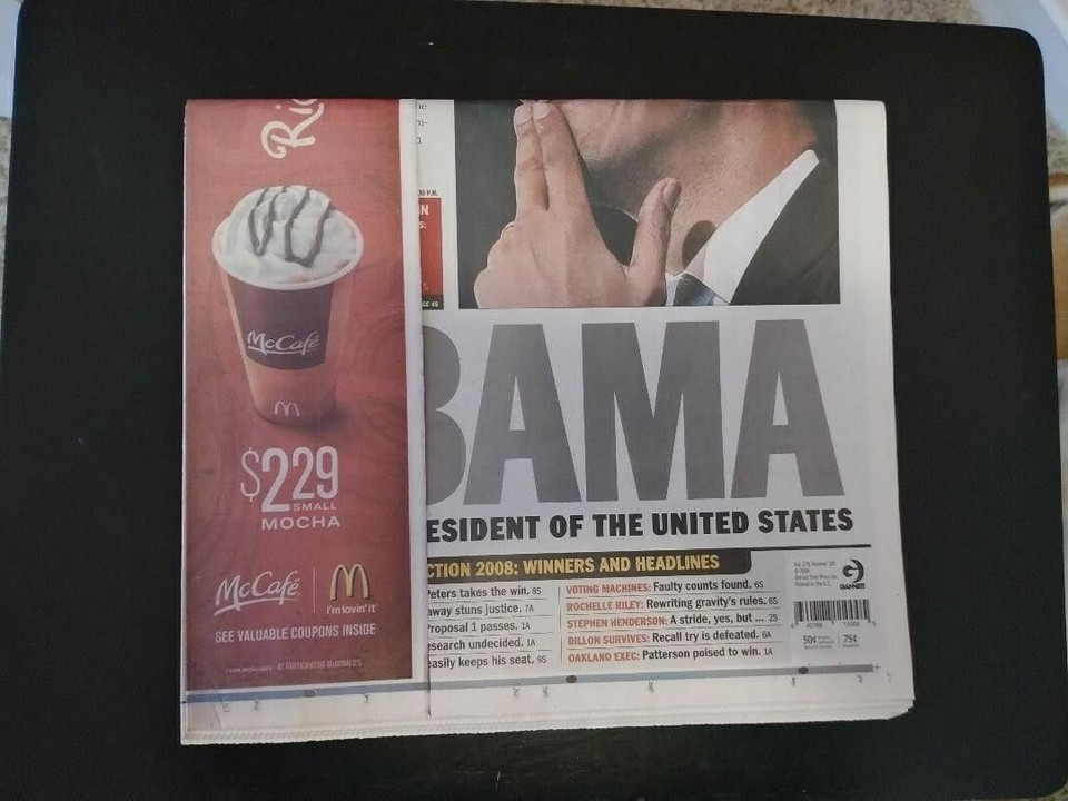 NEWSPAPER - DETROIT FREE PRESS - NOV 5 2008 - BARACK OBAMA ELECTION ...
