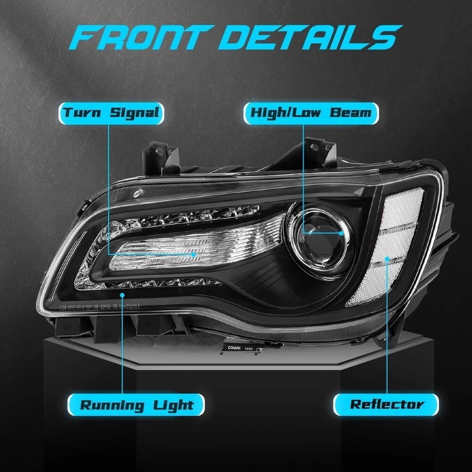 For 2011-2023 Chrysler 300 Headlights LED DRL Projector Black Headlamps ...