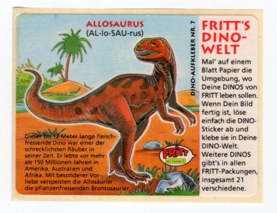 Dino-Welt - 1980s Fritt Germany Sticker #7 Allosaurus therapod dinosaur ...