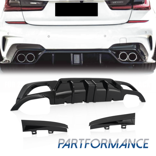 CMS Style Gloss Black Rear Diffuser W/LED Light For 2019-2022 BMW G20 3 ...
