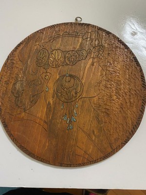 Pyrography Wall Art Plaque Native American Woman Turquoise Earrings ...