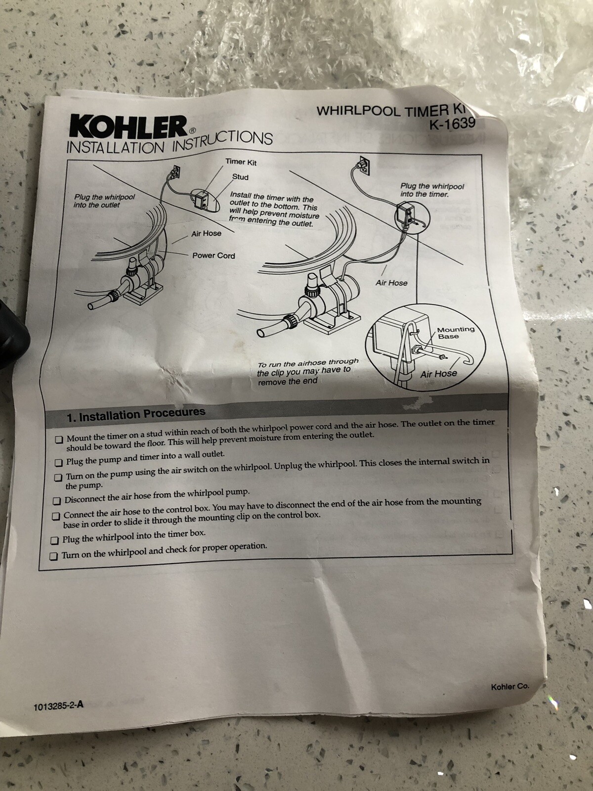 KOHLER K-1639-NA PROFLEX WHIRLPOOL TIMER KIT • 20 minute timer. | eBay