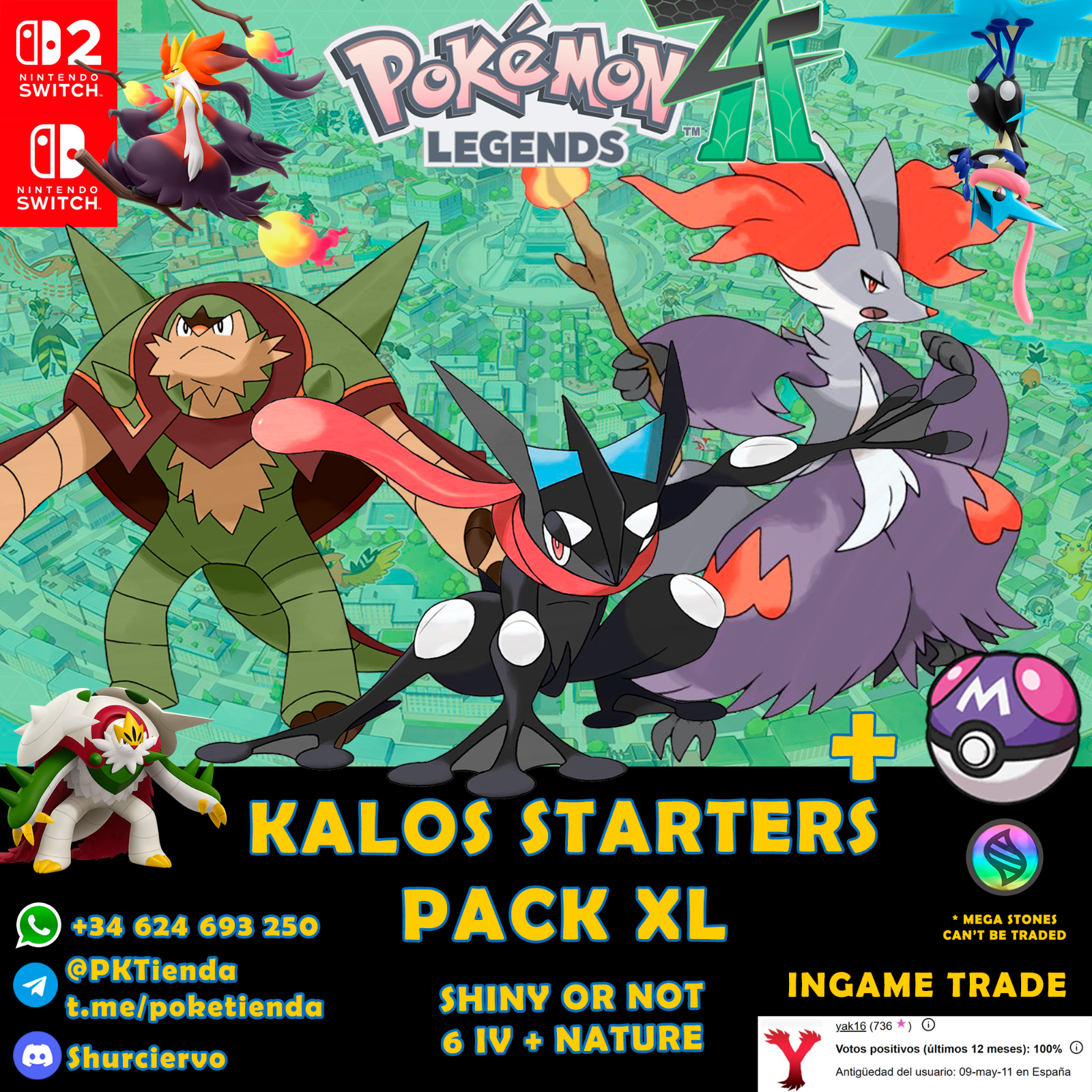 KALOS MEGA PACK STARTER SHINY 6 IV NATURE Pokemon Leyendas / Legends ZA ...