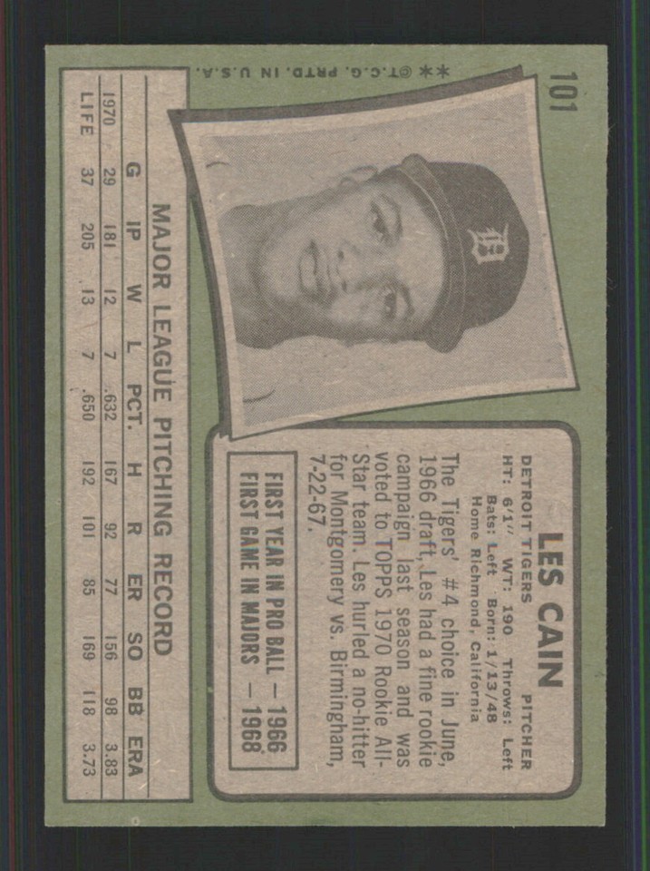 1971 Topps #101 Les Cain | eBay