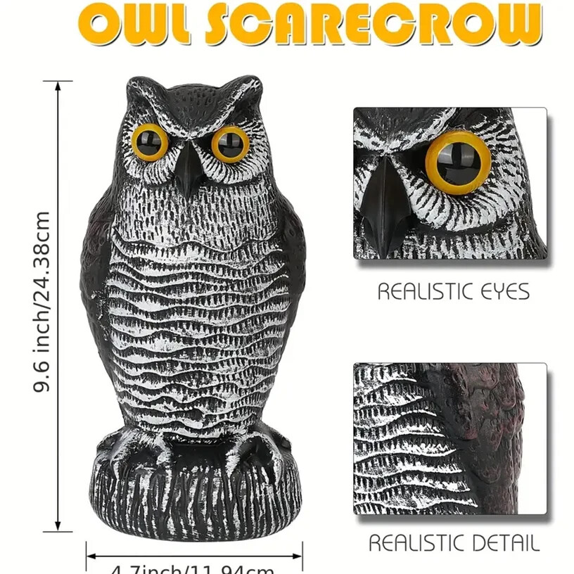 Owl Decoy Statue Protect Garden Yard Scare Birds Away Pigeon Repellent ...