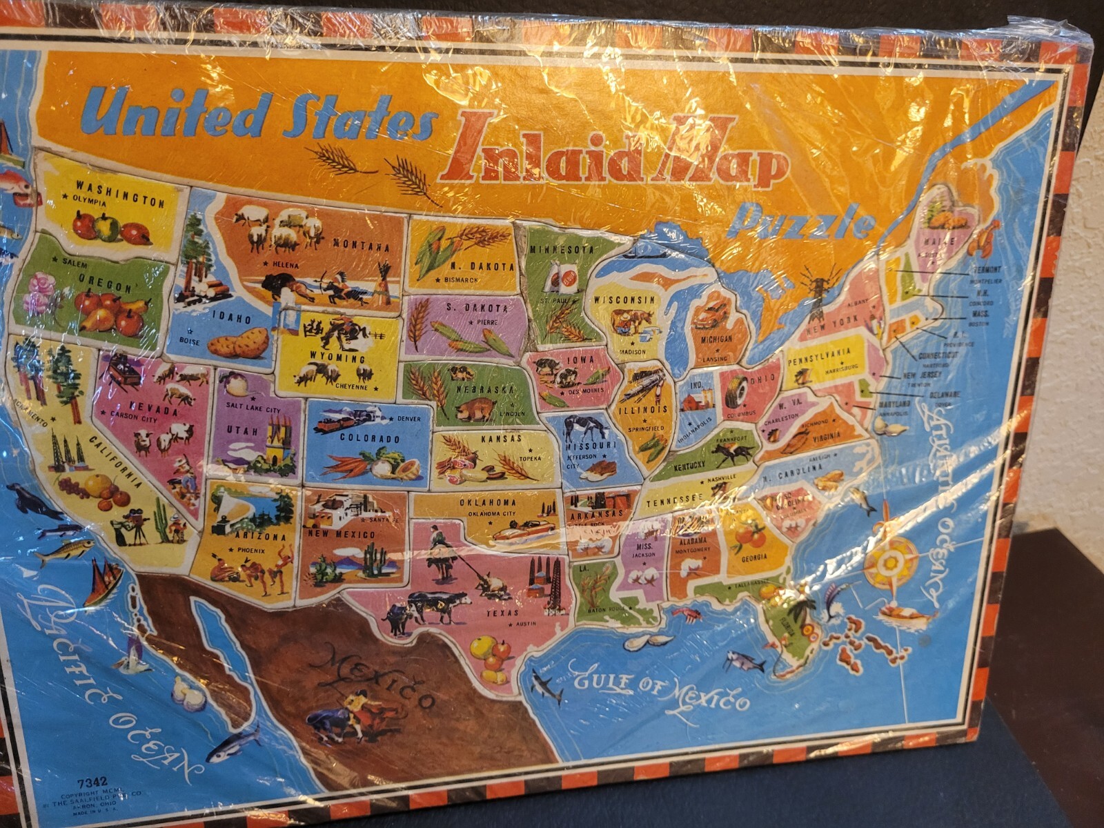 COMPLETE Vintage 1950s United 48 States Map Inlay Puzzle Saalfield 7342 ...