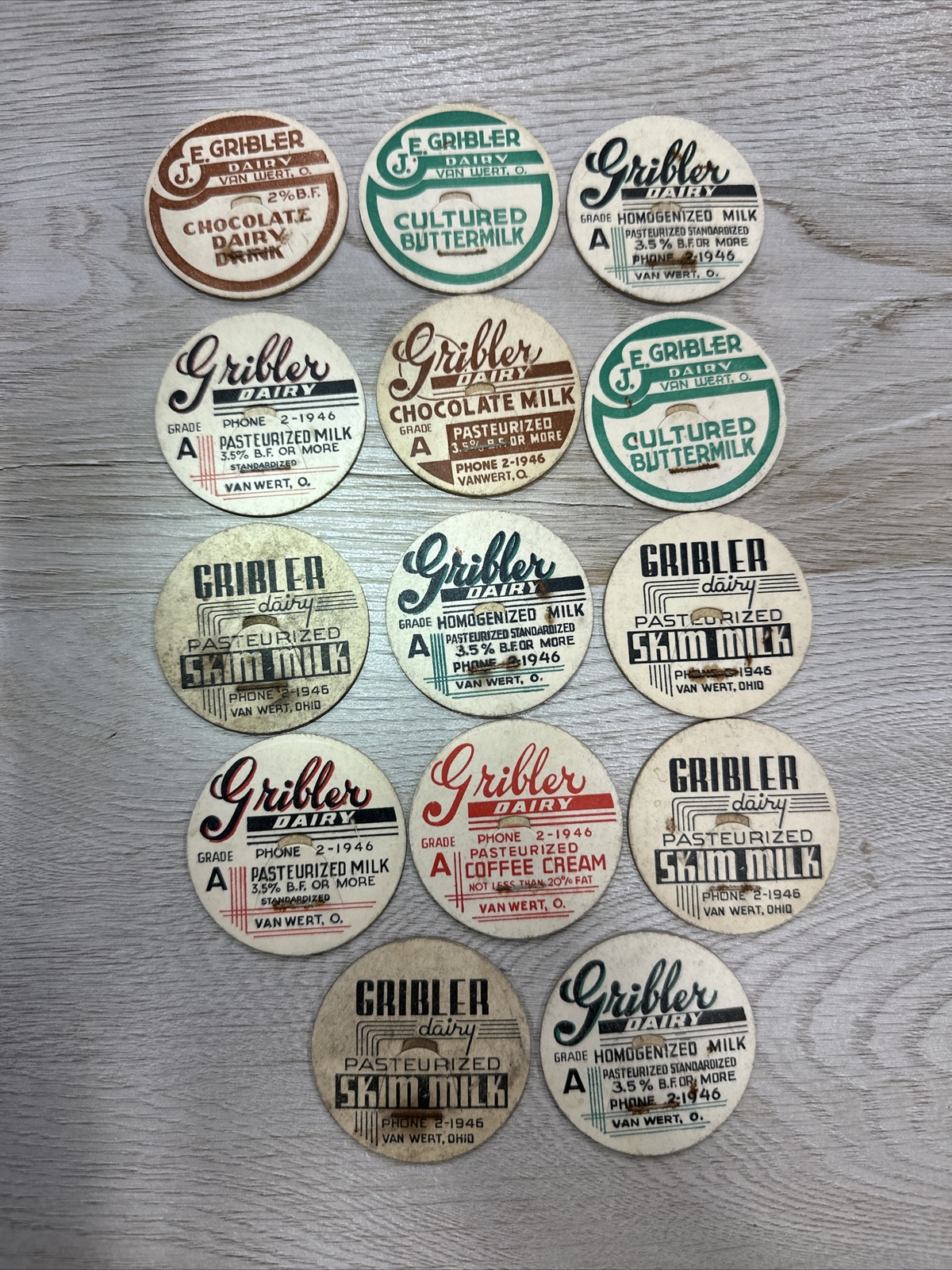 14 Gribler Dairy - Van Wert, Ohio Milk Bottle Caps Chocolate Skim ...
