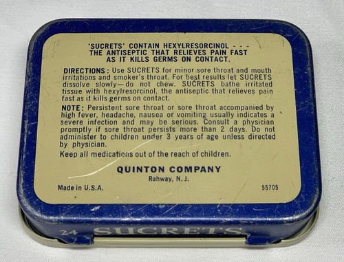 Vintage 1960's SUCRETS Antiseptic Throat Lozenges Empty Tin Hinged Box ...