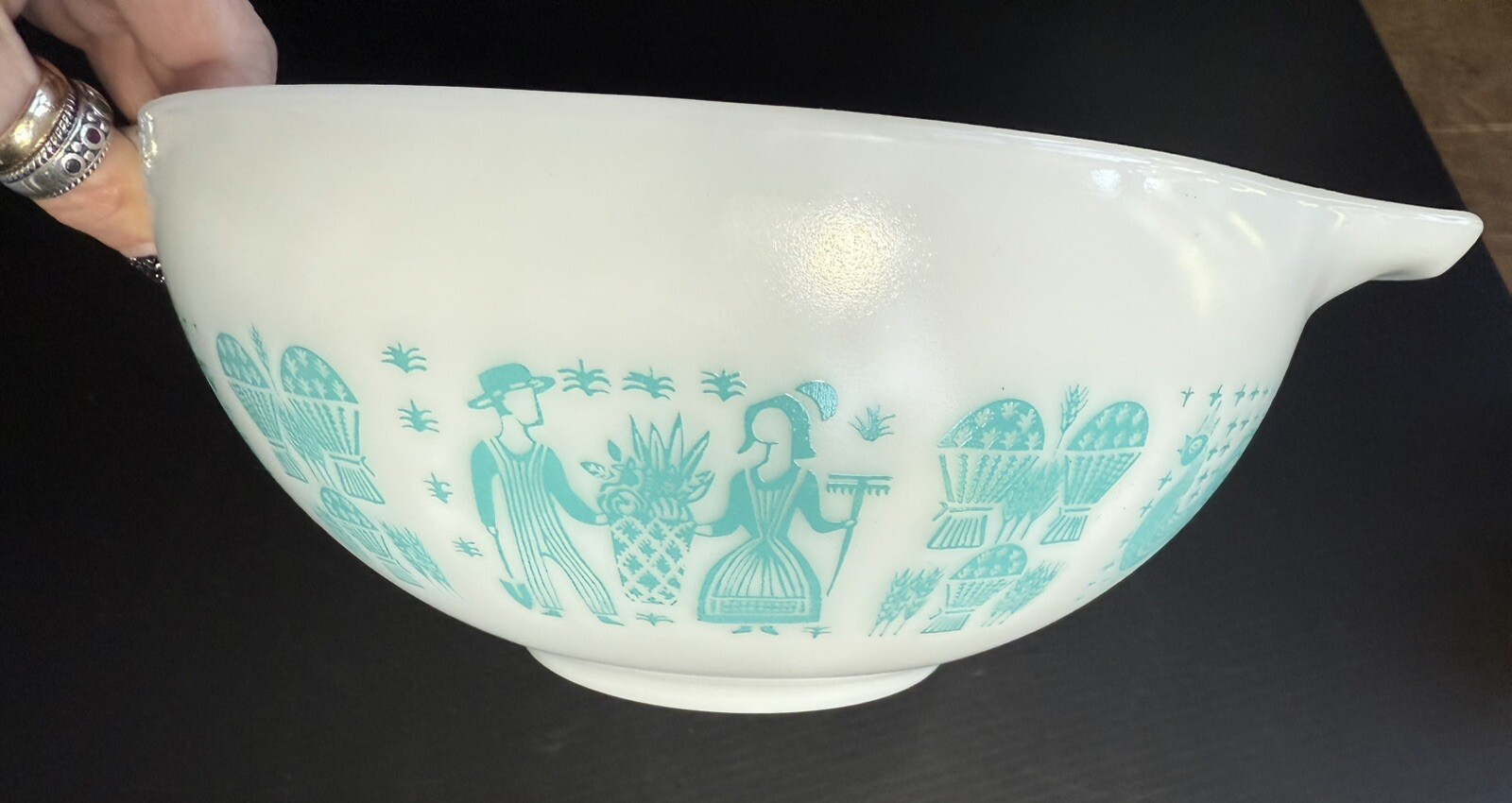 PYREX BUTTERPRINT WHITE TURQUOISE CINDERELLA BOWLS SET 441, 442, 443 ...