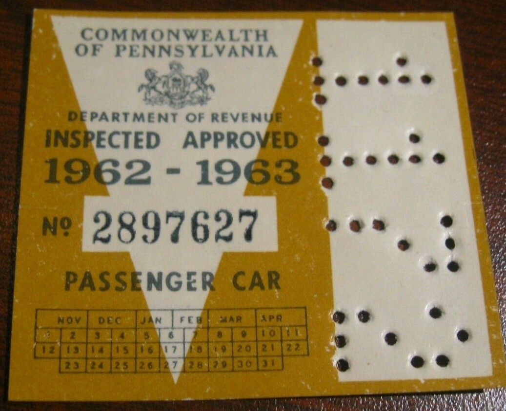 Vintage Original 1962 - 1963 PA Pennsylvania Inspection Sticker Old ...