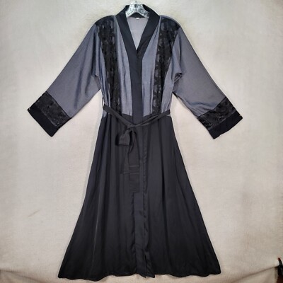 Charcoal Black Lace Belted Flowy Midi Robe Slip Sexy A Line Womens ...
