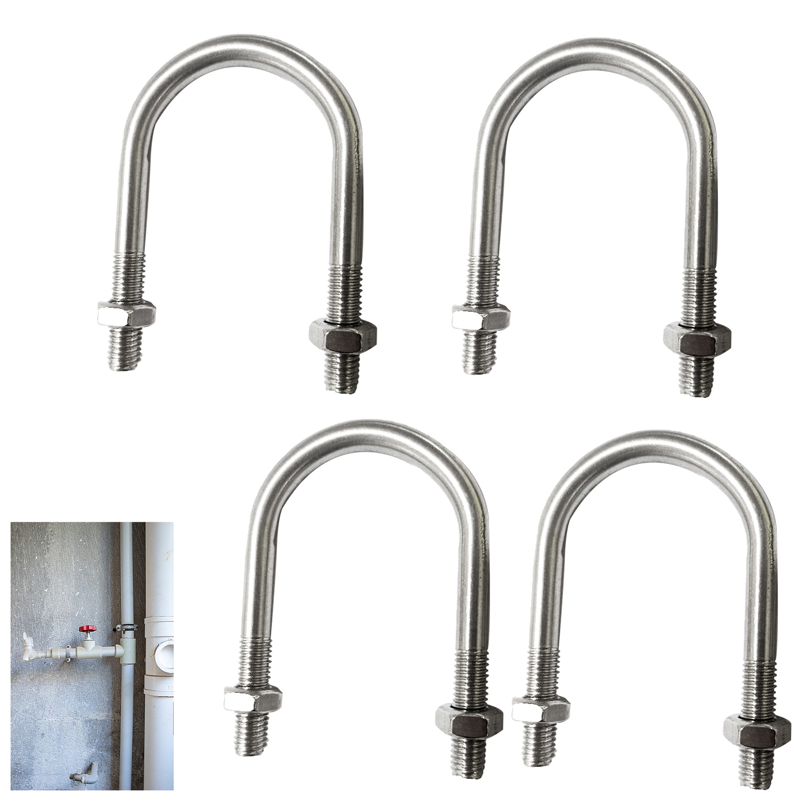 4pcs Boat Trailer U Bolt Metal Round Fastener Stainless Steel ...