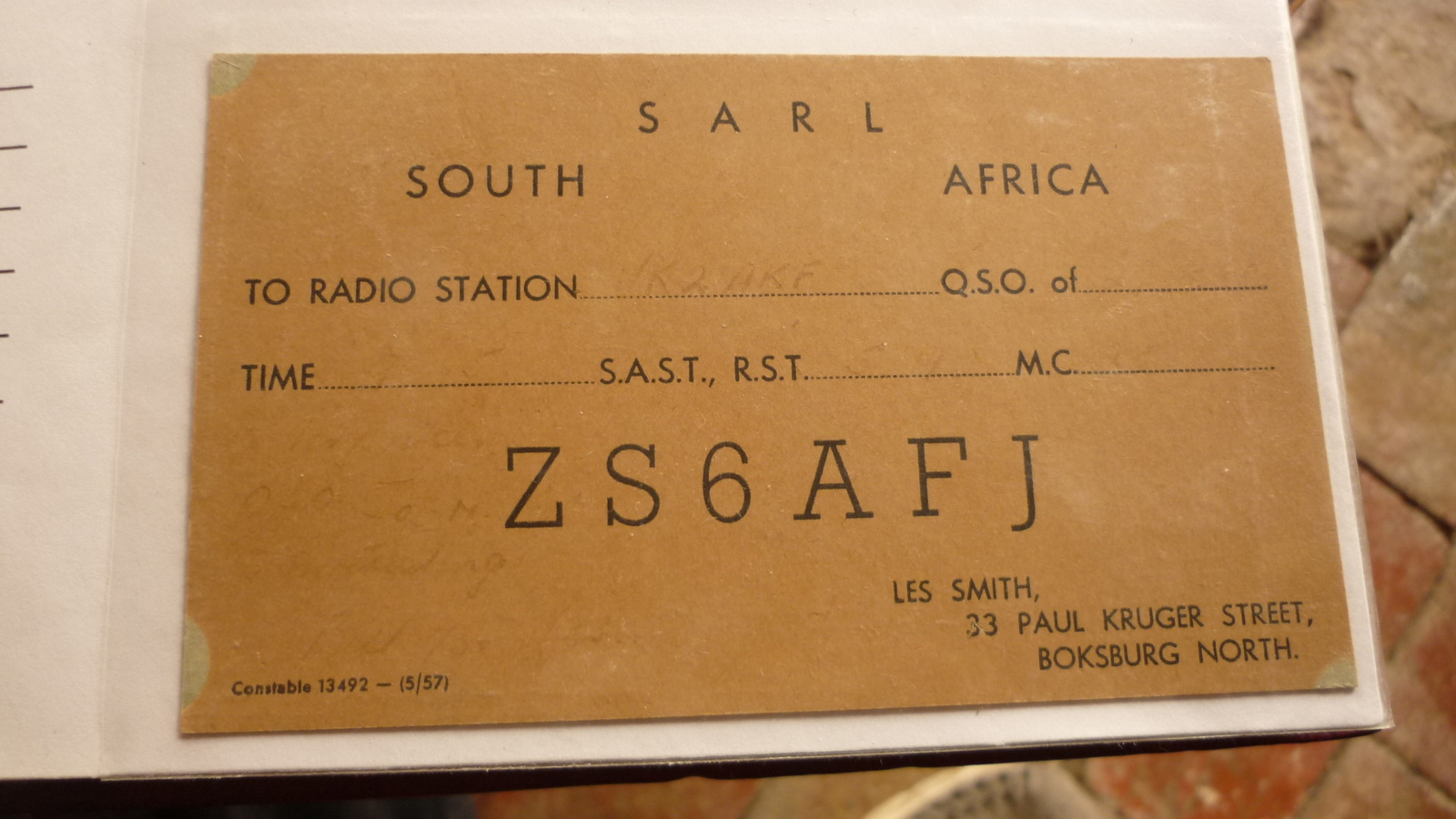 OLD VINTAGE QSL HAM RADIO CARD POSTCARD, BOKSBURG NORTH, SOUTH AFRICA ...