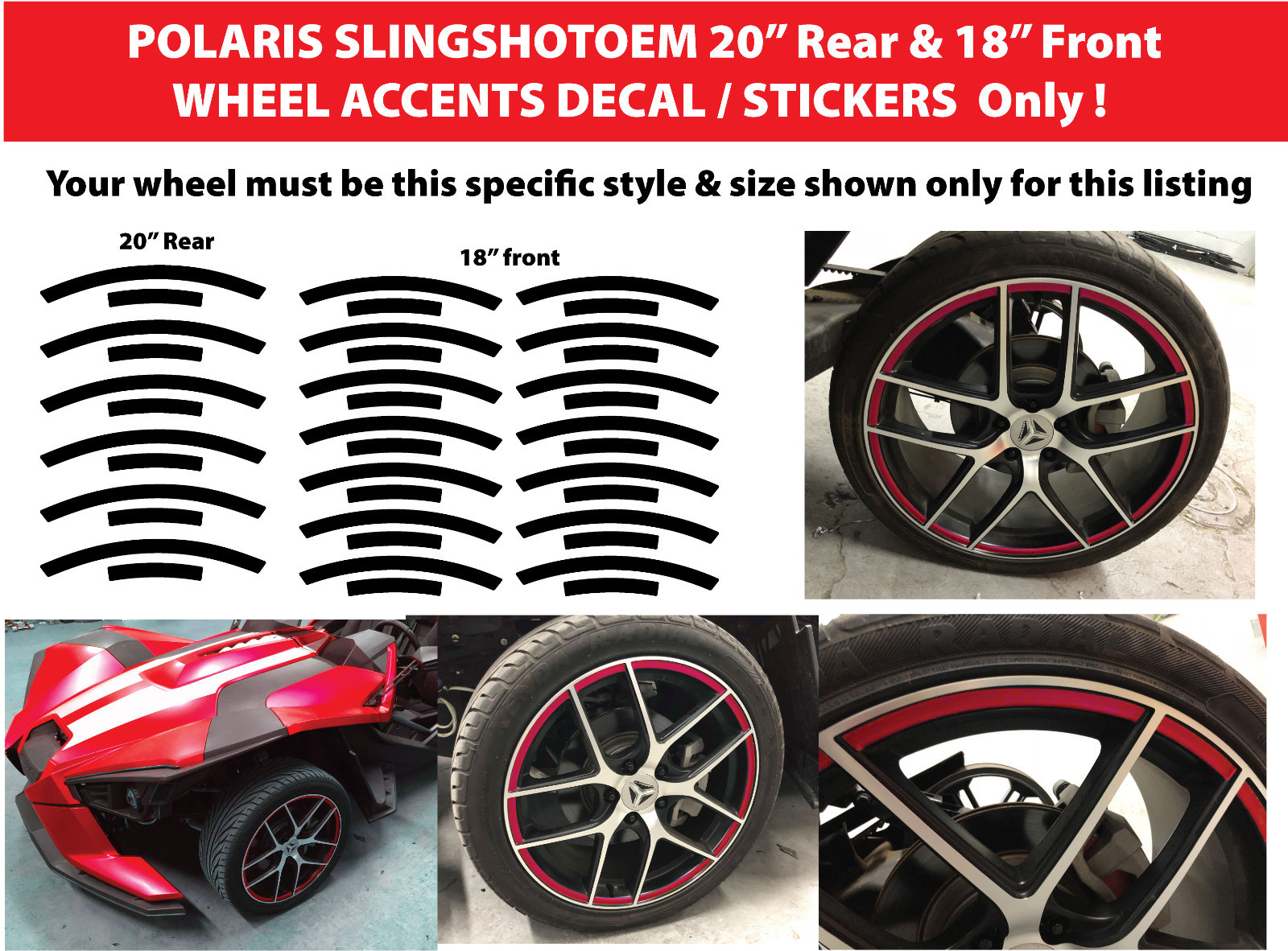 POLARIS SLINGSHOT WHEEL ACCENT DECALS STICKERS FOR 18"Front & 20"Rear ...