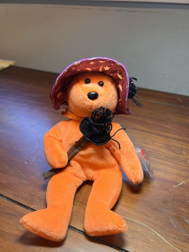 Ty Prunella 2005 HTF Orange Halloween Bear Hat W Spider 8 Beanie Baby ...