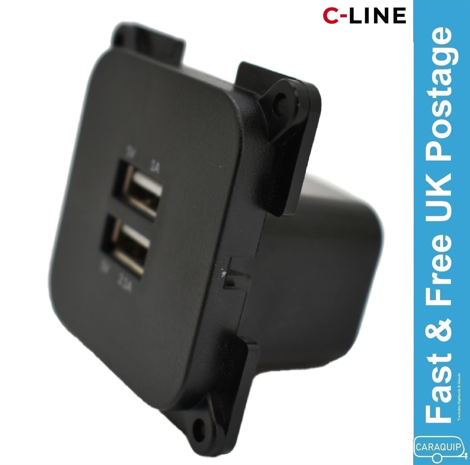 C-Line Twin USB Socket Outlet Black 2.1A CBE Caravan Motorhome VW ...
