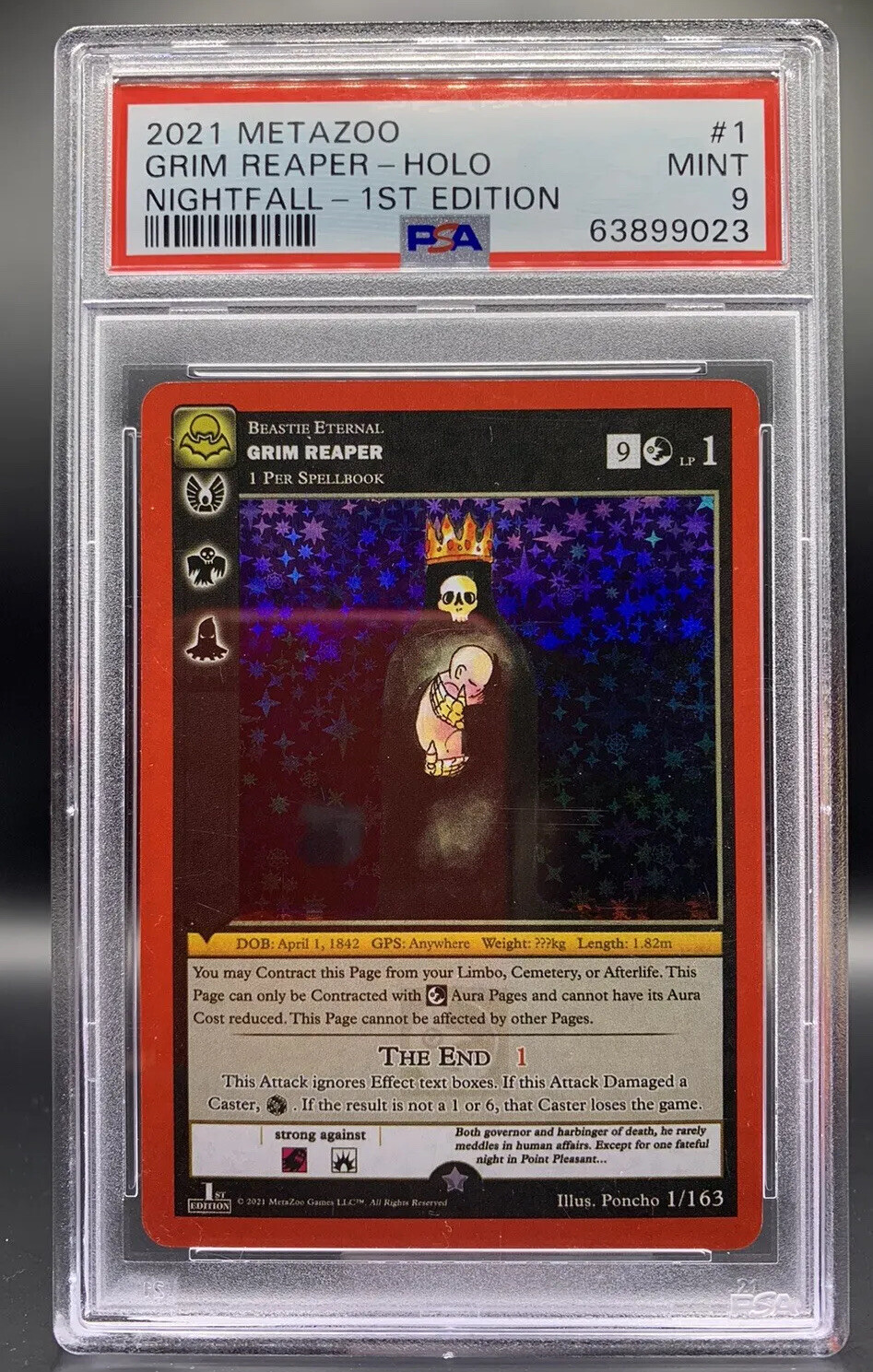 Metazoo Grim Reaper PSA 9 Nightfall 1/163 Full Holo 1st Edition Mint ...