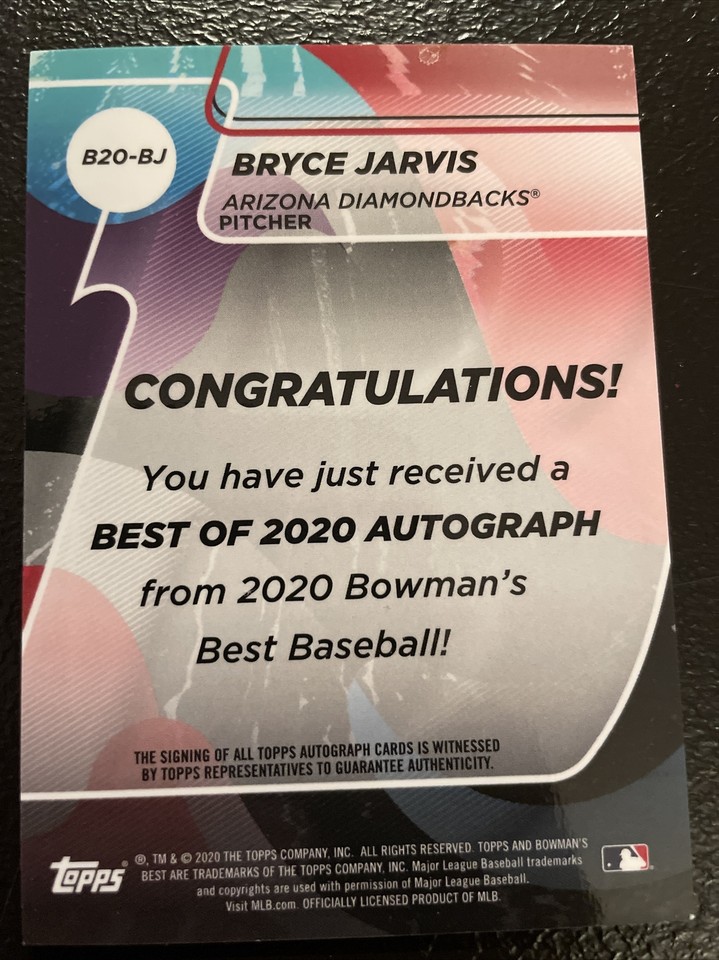 BRYCE JARVIS 2020 Bowman's Best Auto Arizona Diamondbacks | eBay