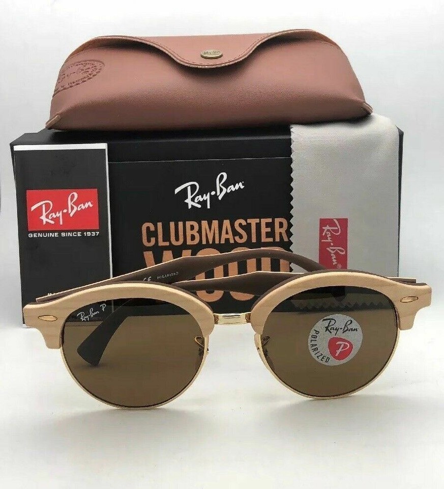 Polarized RAY-BAN Sunglasses CLUBROUND WOOD RB 4246-M 1179/57 Brown ...