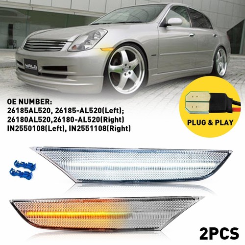 Pair Side Marker Lights Clear Lens 26185AL520 For 03-06 Infiniti G35 ...