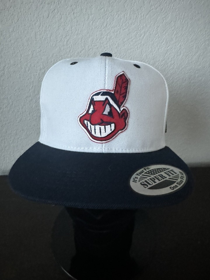 RETRO THROWBACK CLASSIC CHIEF WAHOO LOGO INDIANS WHITE & NAVY BLUE ...