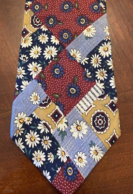 Max Rabb Tango Tie Silk Patchwork Red White Blue Floral B4 | eBay