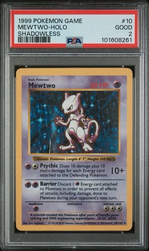 PSA 2 1999 Pokemon 10/102 Mewtwo Holo Shadowless Base Set Low Pop! 74 ...