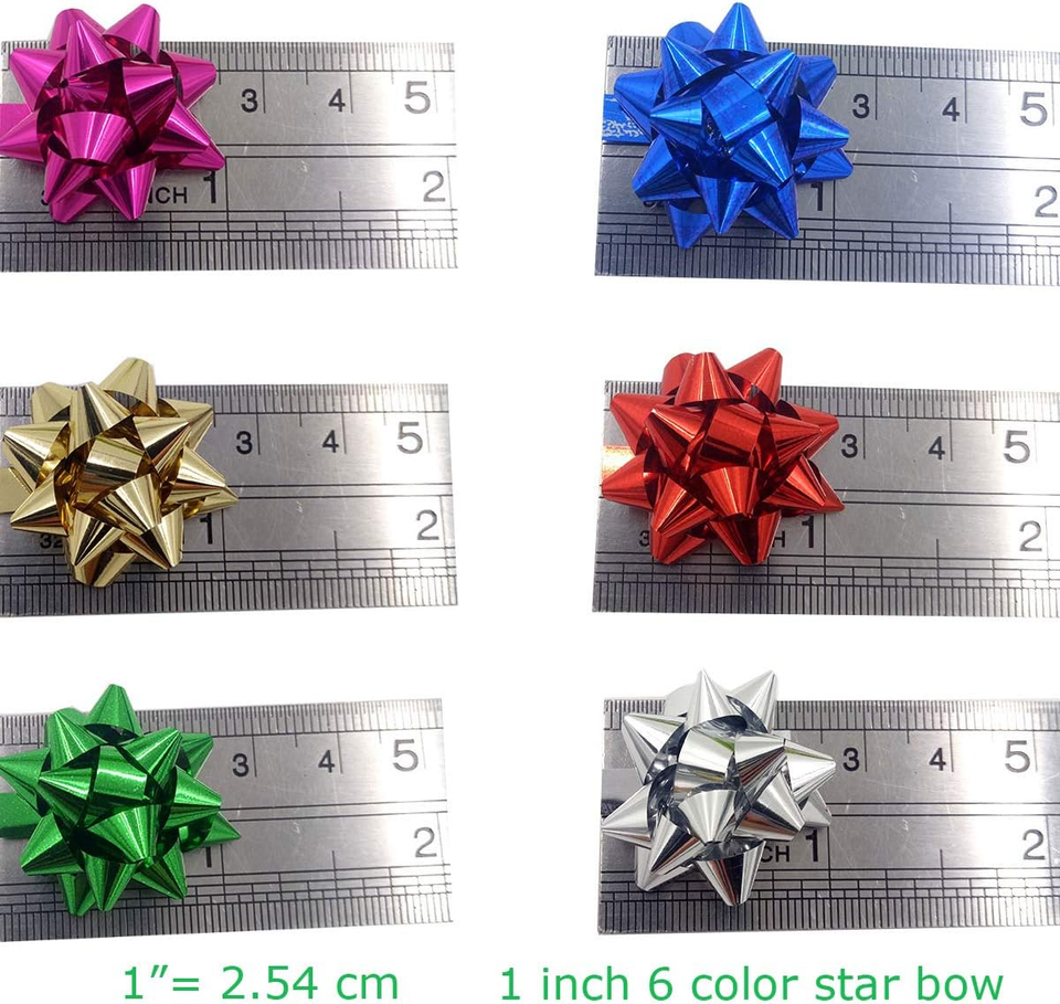 120PCS Mini Metallic Gift Bows 1" Inch Stick-On Star Bows for Wrapping ...